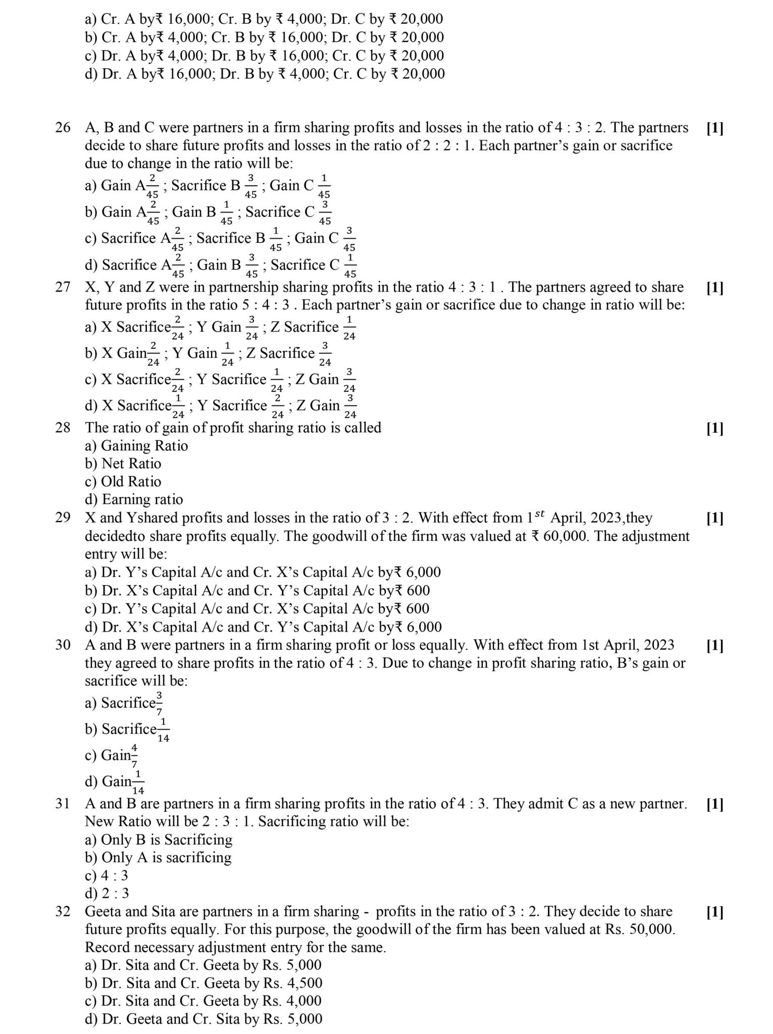 Class 12 Accountancy Chapter 2 Change in Profit Sharing Ratio - Exam Junction
